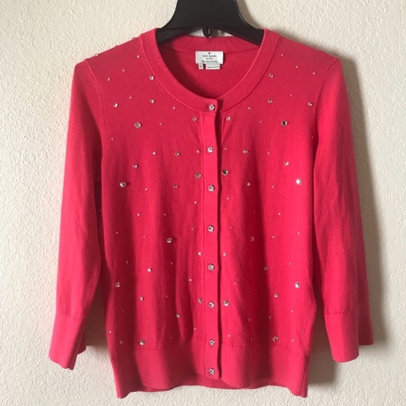 kate spade | Sweaters | Kate Spade Hot Pink Jewelled Sweater Cardigan S ...